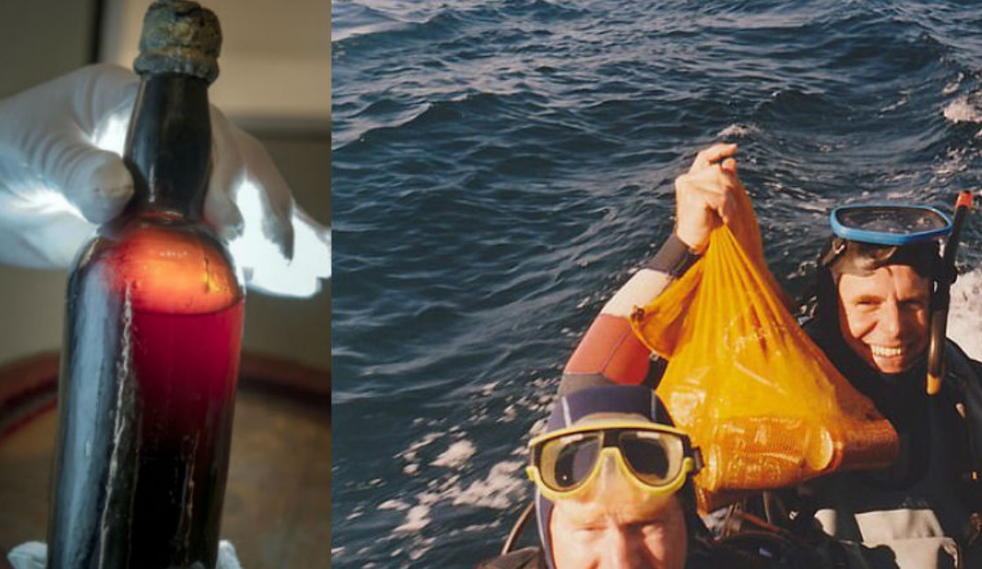 Der Taucher fand am Grund des Ozeans eine Flasche, die 150 Jahre lang ...